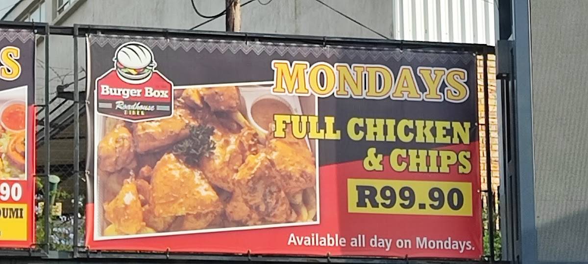 Menu at Burger Box Roadhouse restaurant, Krugersdorp, Gauteng