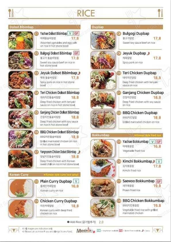 Menu at Meekak Korean BBQ Restaurant, Caboolture South