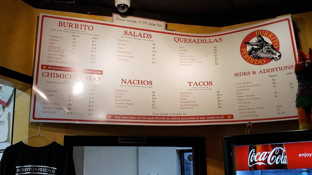 Menu at Burrito Perdido restaurant, Chesapeake