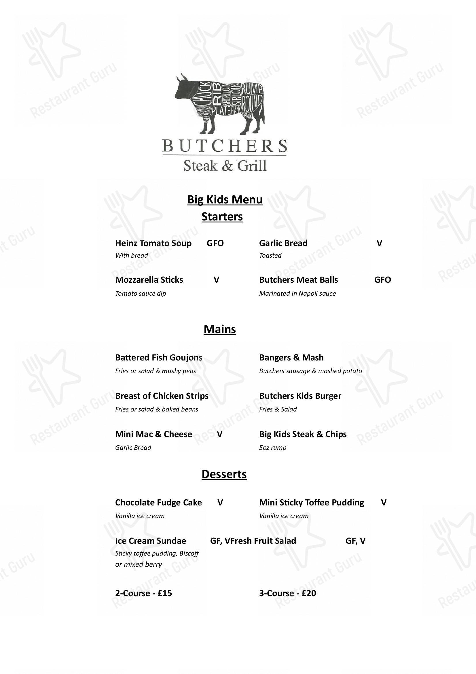 Menu at Butchers Steak & Grill restaurant, Johnstone