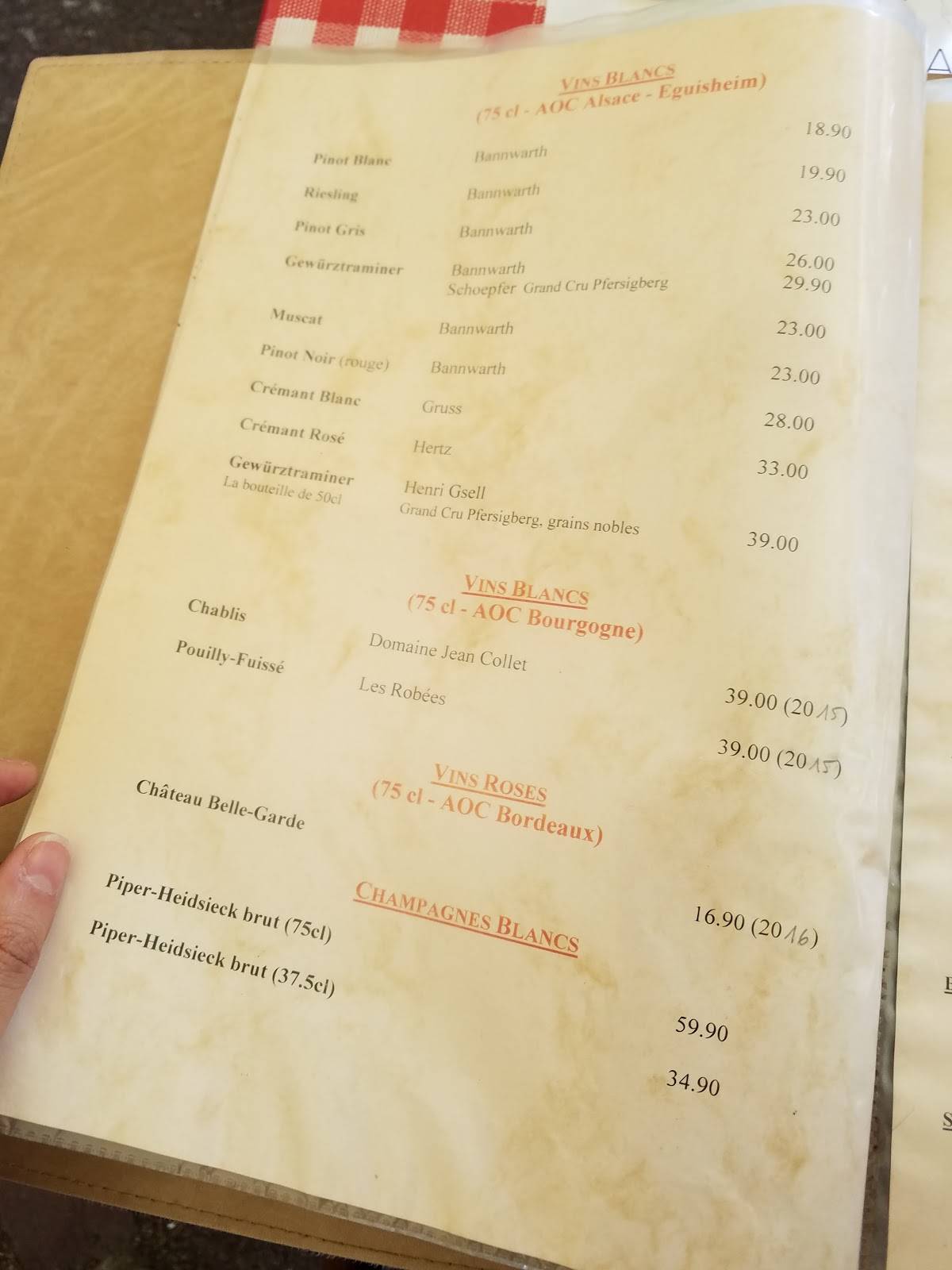Menu at CAVEAU HEUHAUS restaurant, Eguisheim