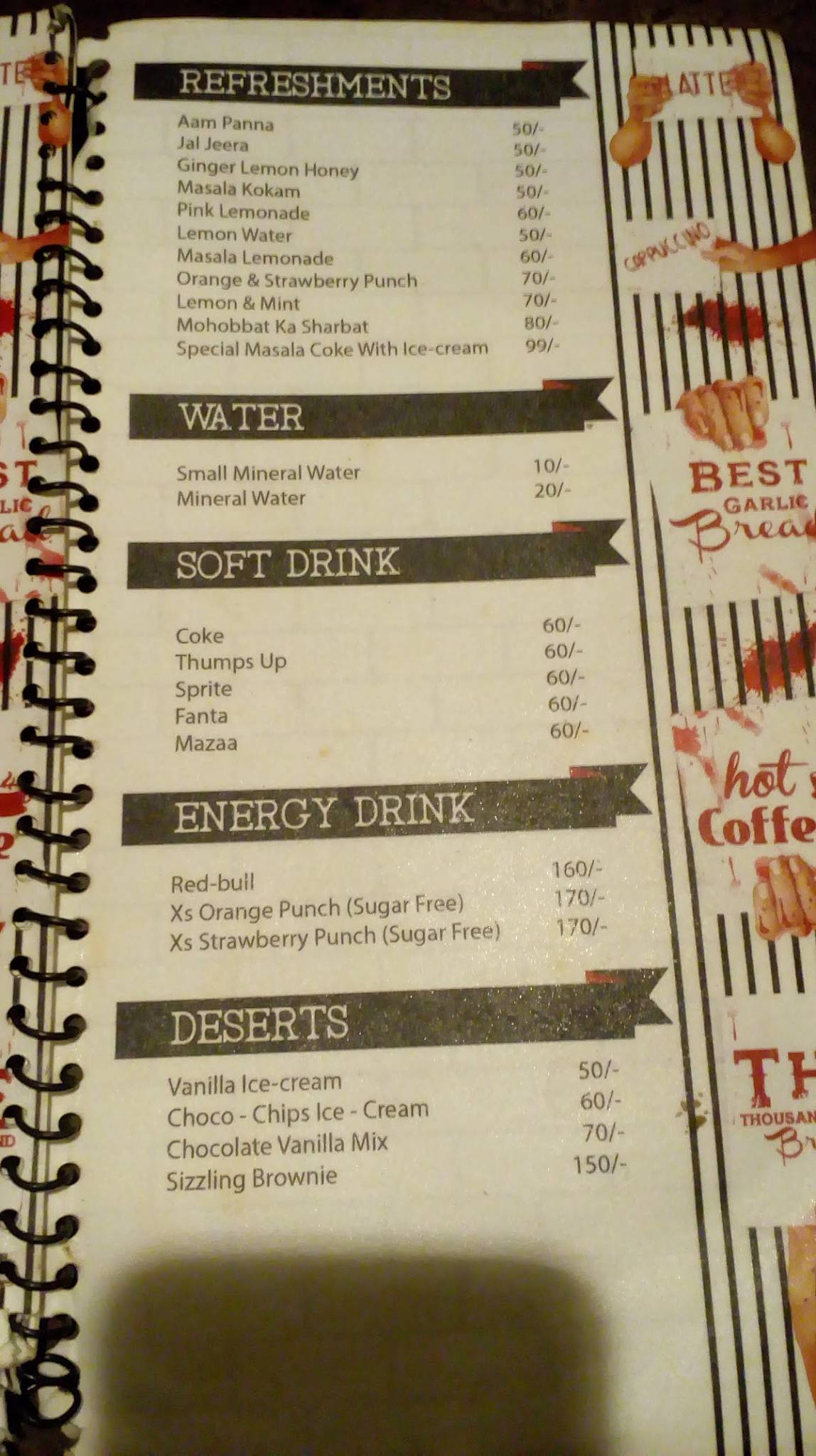 Menu at CENTRAL JAIL café, Vadodara
