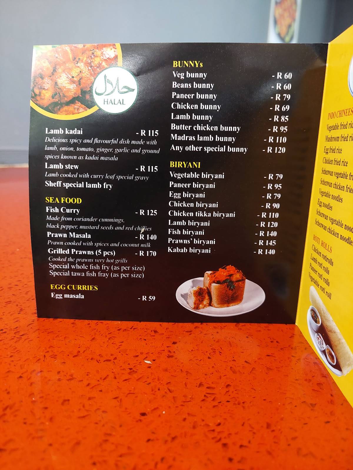 Menu at CURRY LEAF INDIAN RESTAURANT comaro crossing, Johannesburg
