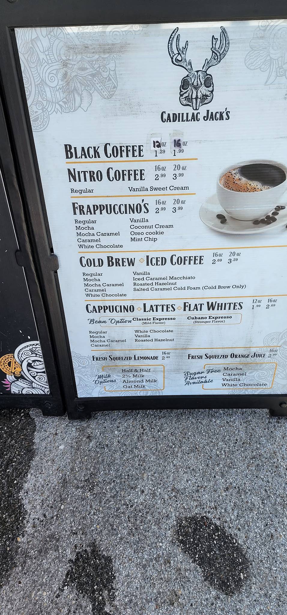 Menu at Cadillac Jack's Breakfast Tacos & Coffee Bar, Mont Belvieu