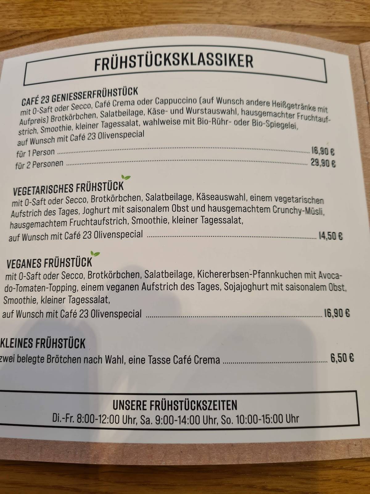 Speisekarte von Café 23 cafe, Prüm