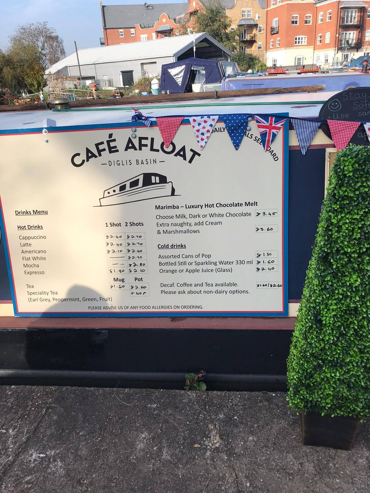 Menu at Café Afloat cafe, Worcester