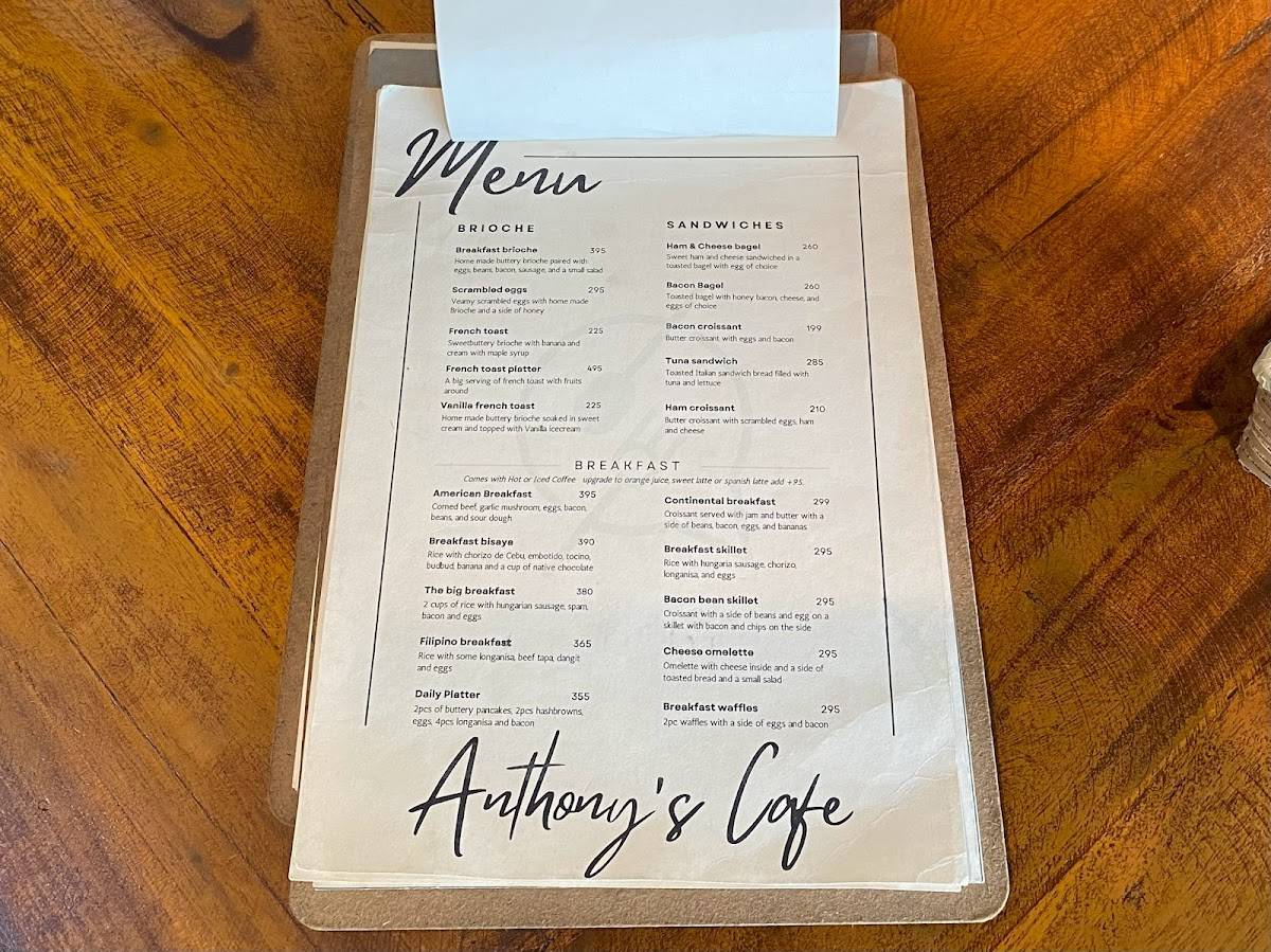 Menu at Anthony’s Cafe, Cebu City