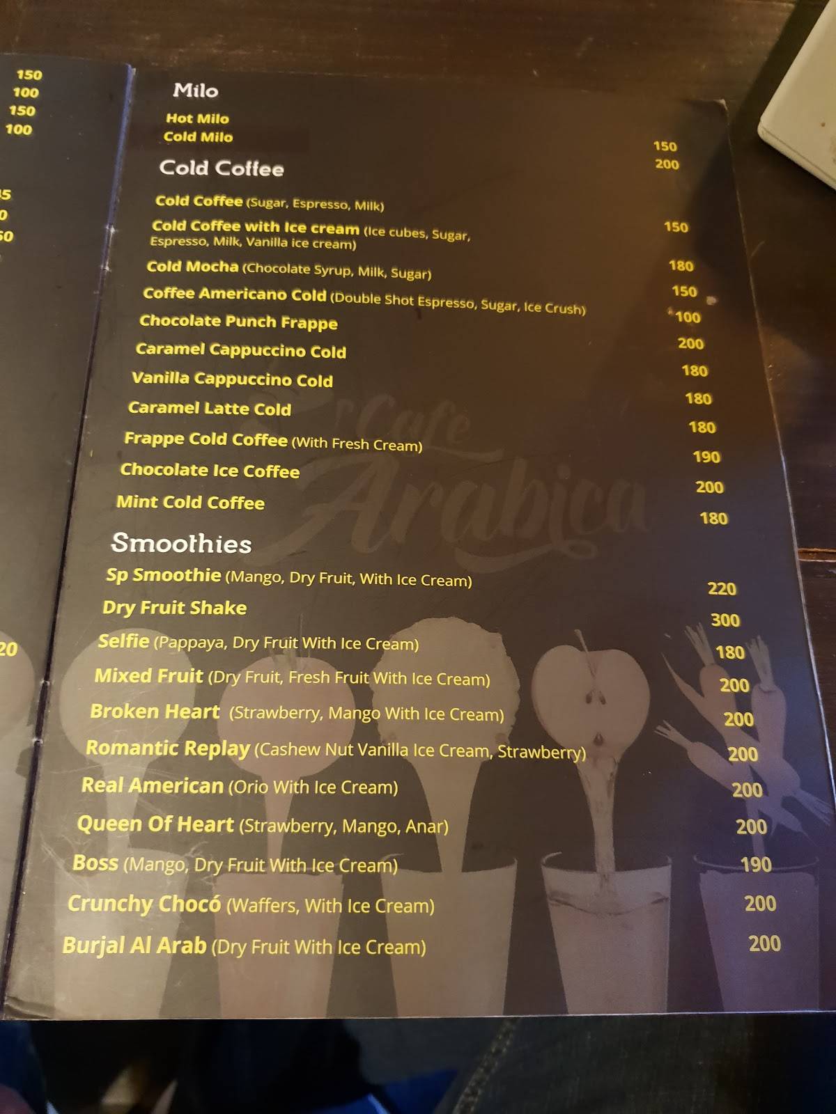 Menu at Cafe Arabica, Chennai, 4