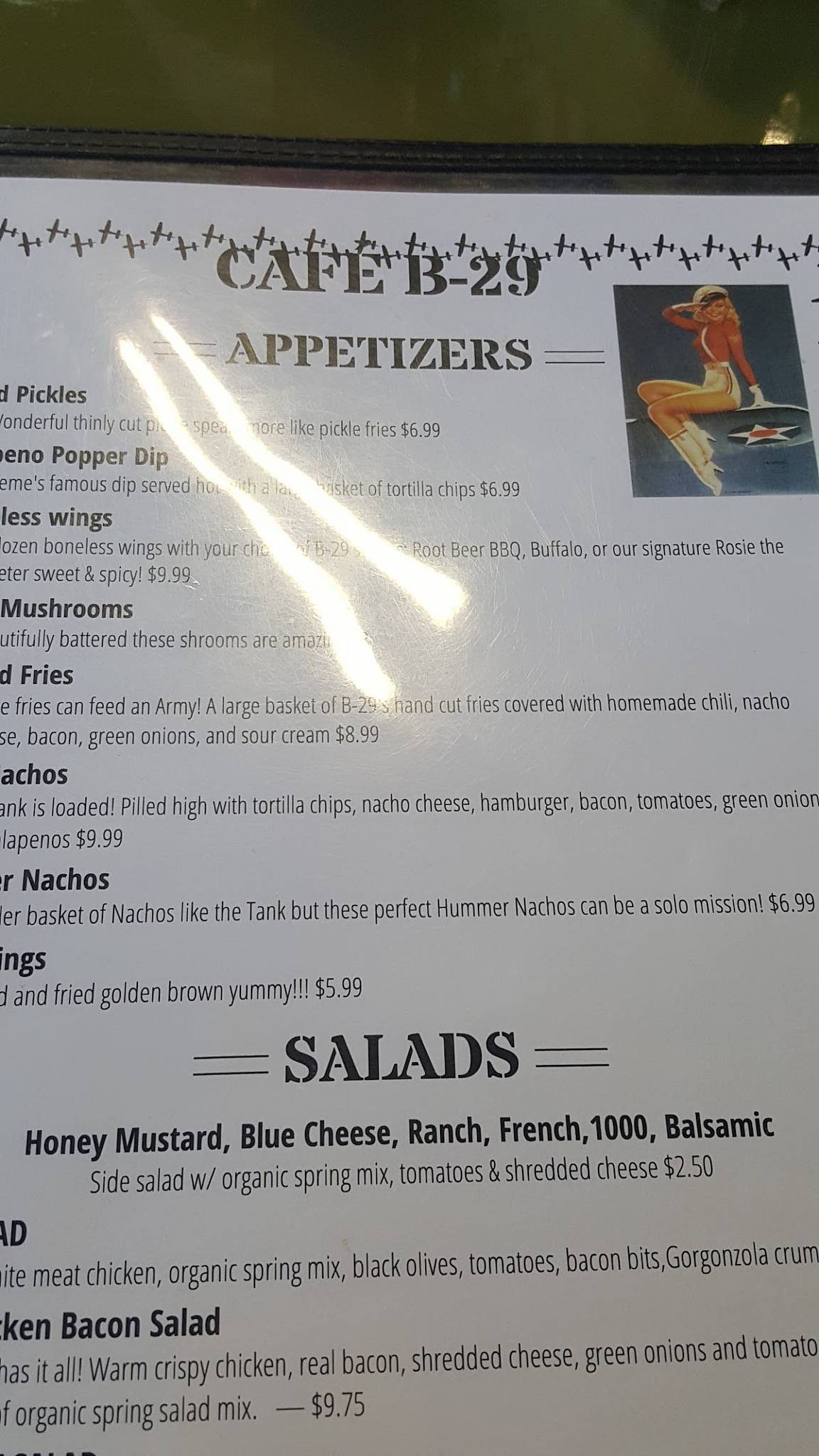Menu at Cafe B-29, Ozark
