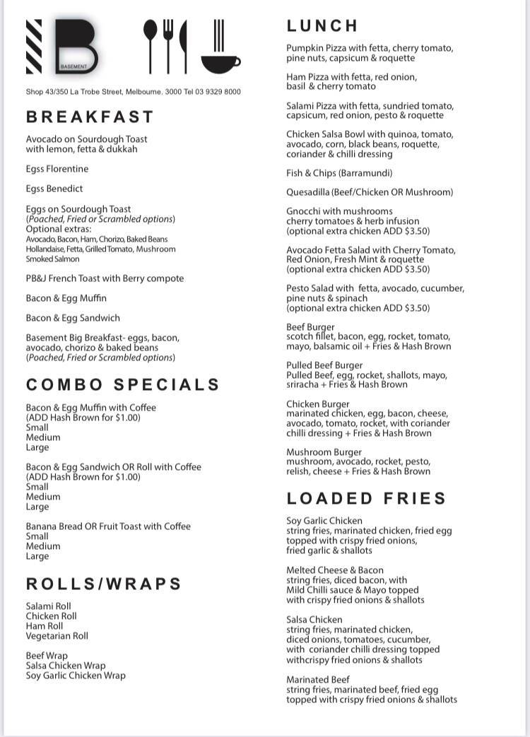 Menu at CEREE desserts, Melbourne