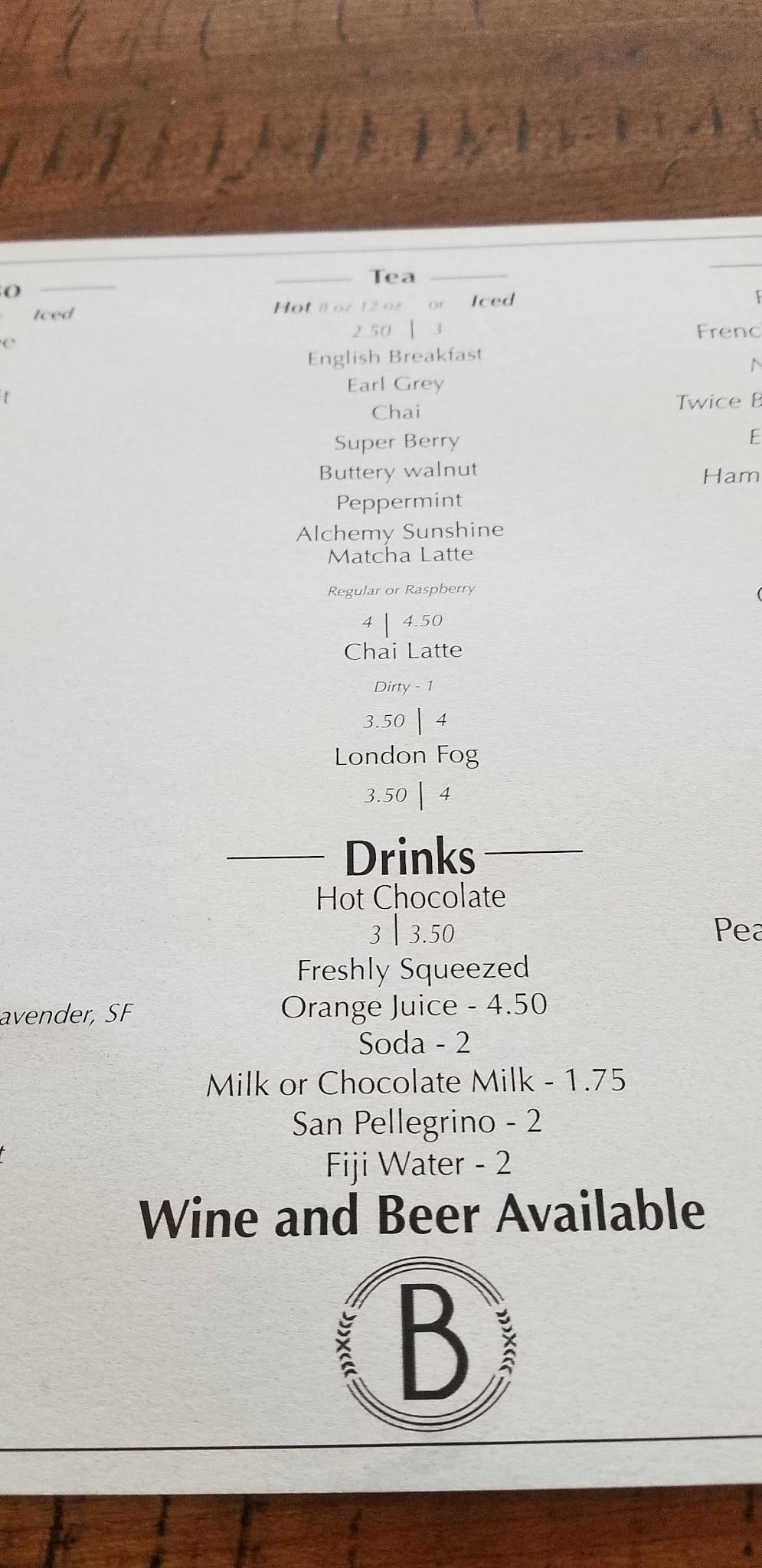 Menu at Beaumont Bakery & Cafe, Salt Lake City