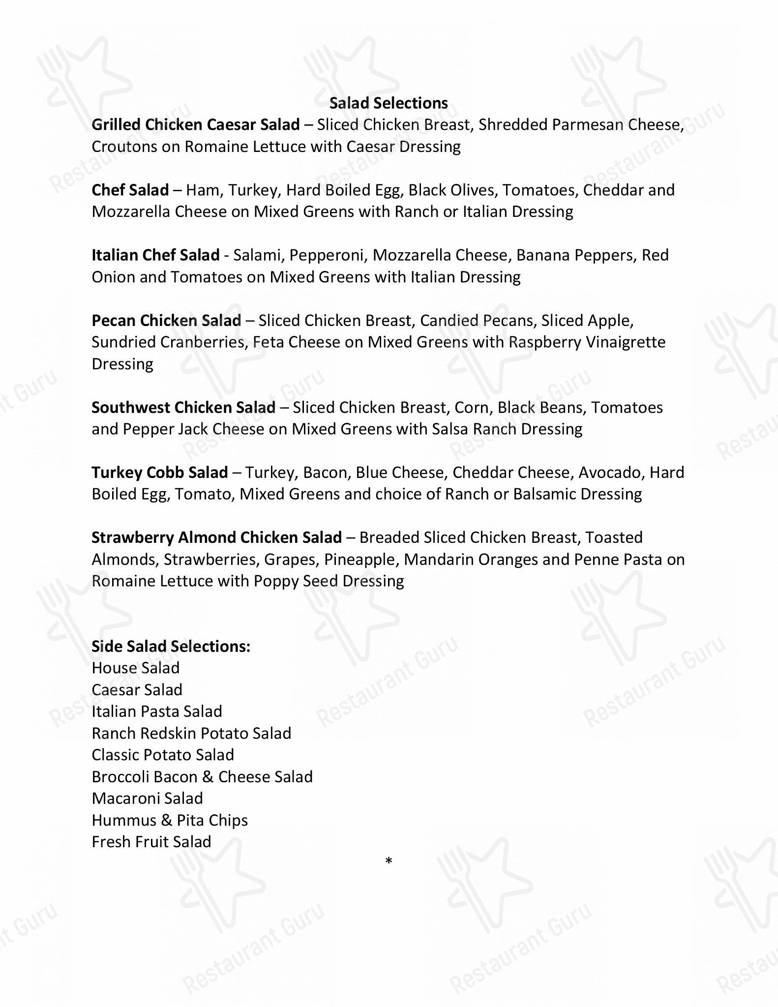 Menu at Capitol Food Court cafe, Charleston