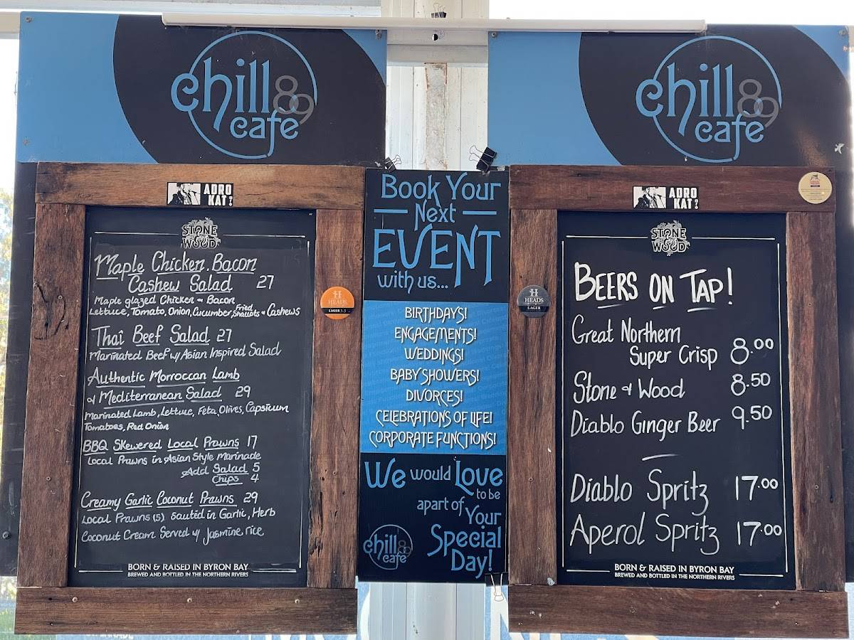 Menu at Chill Cafe 89., Golden Beach