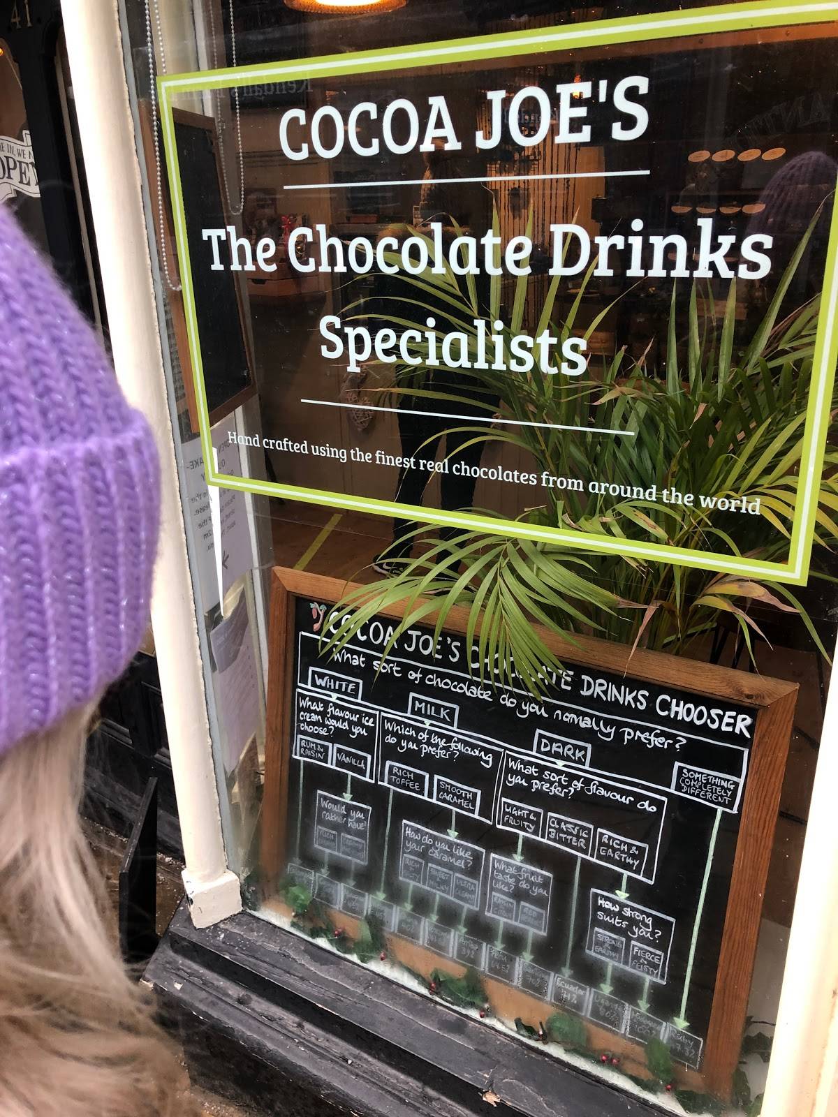 Menu at Cocoa Joe's cafe, Pateley Bridge