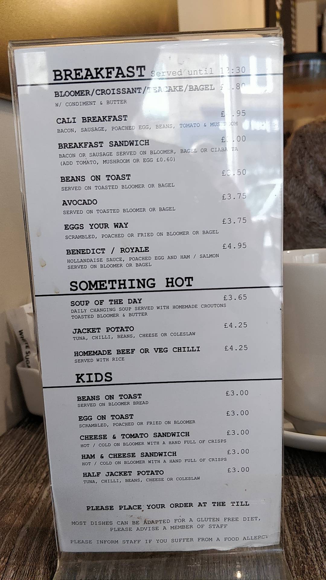 Menu at Coffee Cali cafe, Hebden Bridge, 19 Bridge Gate