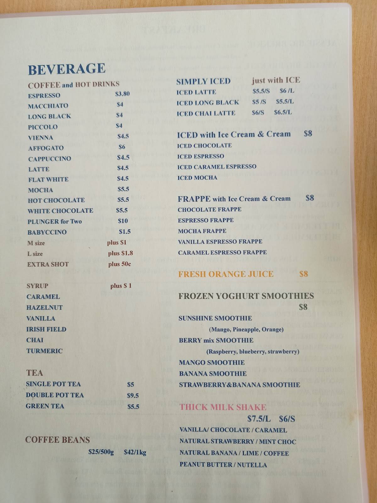 Menu at Crusoe Cafe, Cleveland