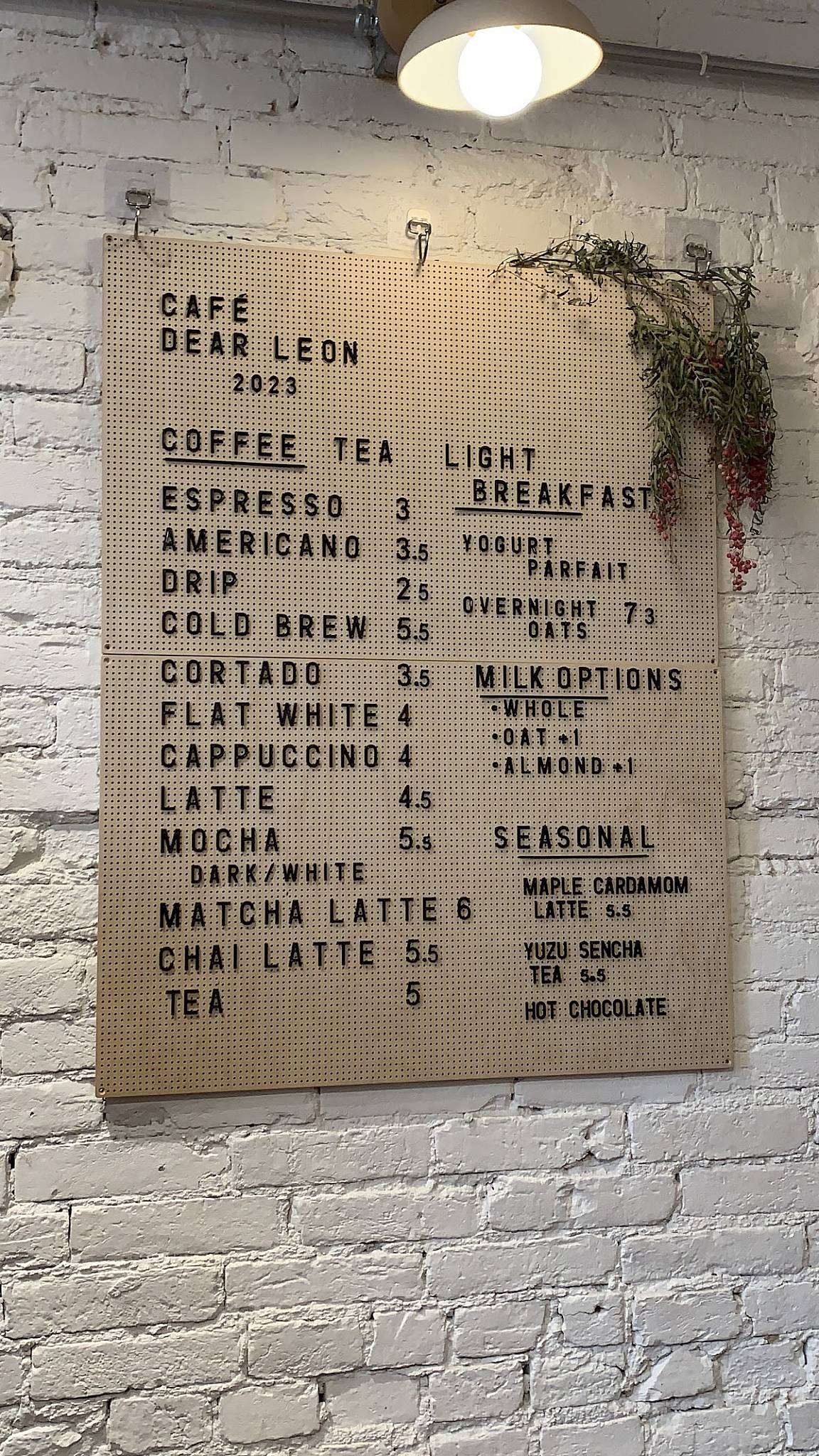 Menu at Café Dear Leon cafe, Baltimore