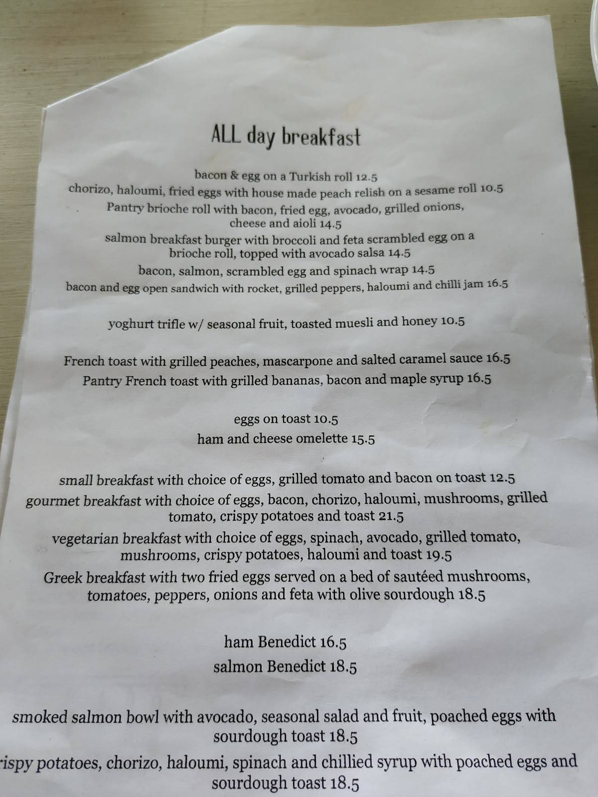 Menu at First Street Pantry cafe, Ashbury