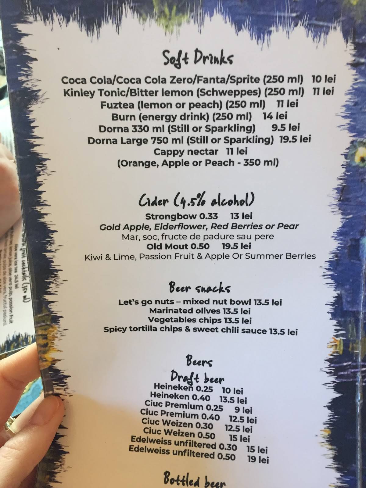 Menu at Grand Café Van Gogh, Bucharest