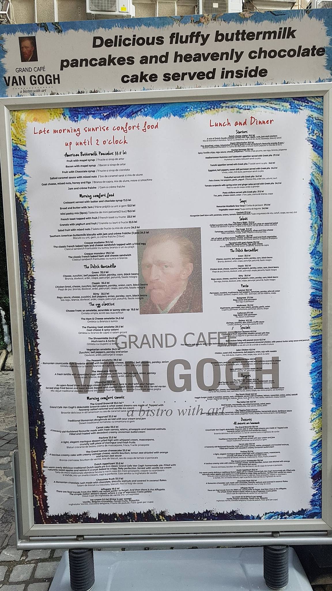 Menu at Grand Café Van Gogh, Bucharest