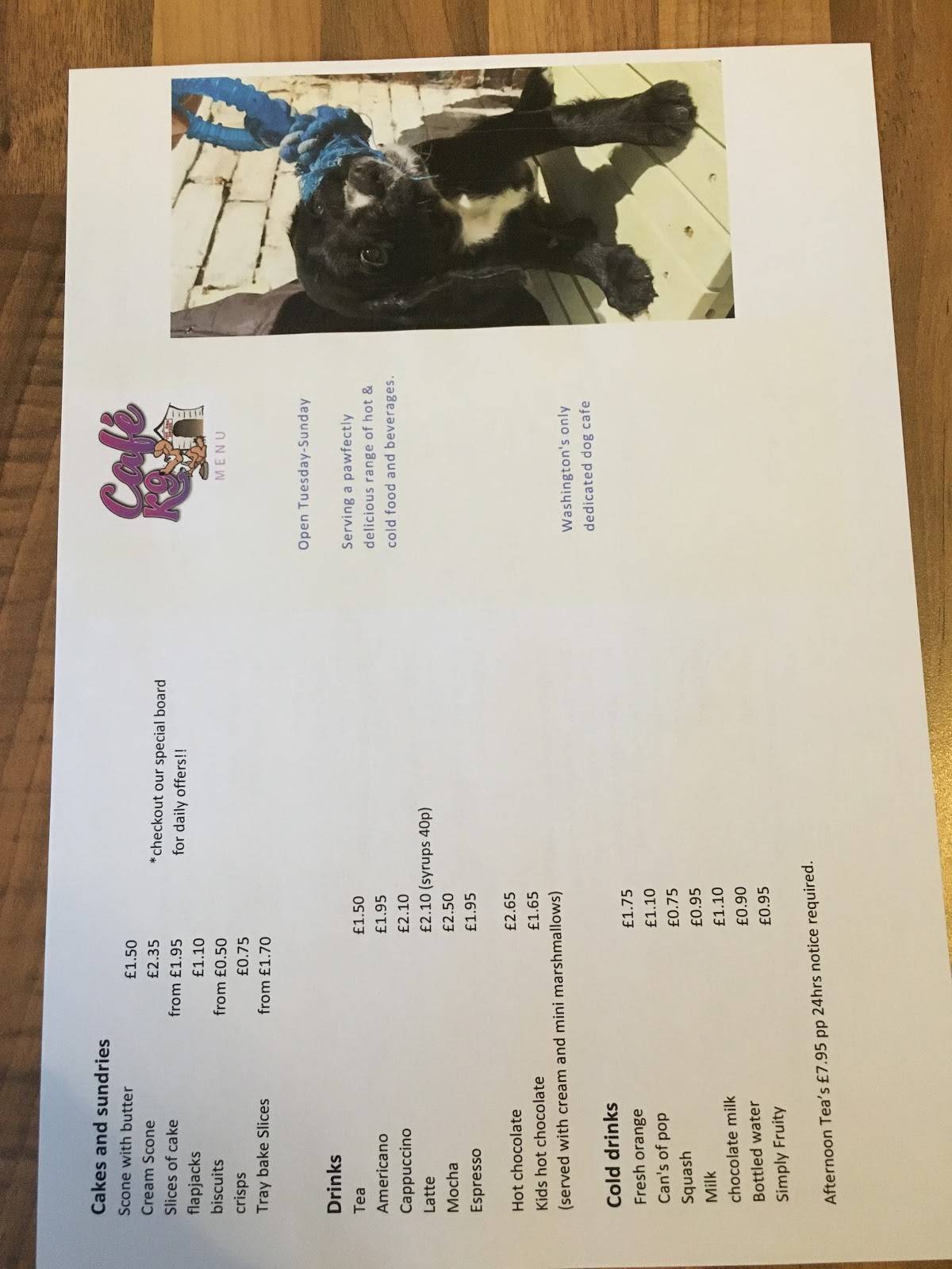 Menu at Cafe K9, Washington