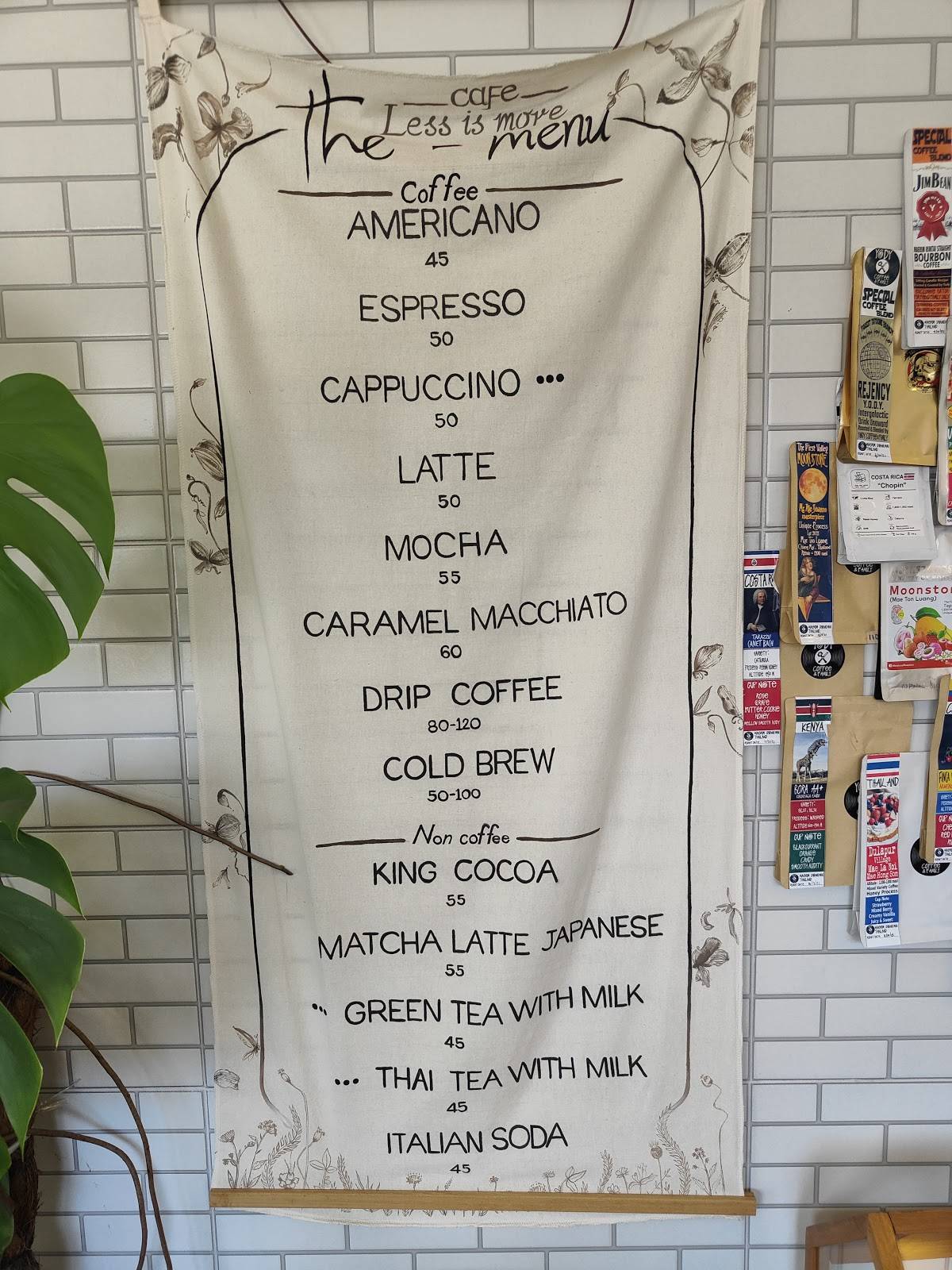 Menu at Less Is More Cafe', Bangkok