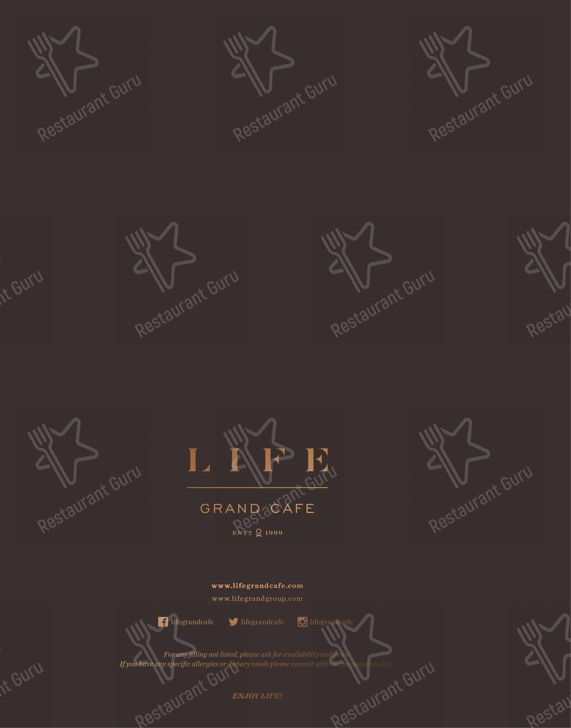 Menu at Life Grand Cafe Waterfront, Cape Town, 2 Pierhead Road