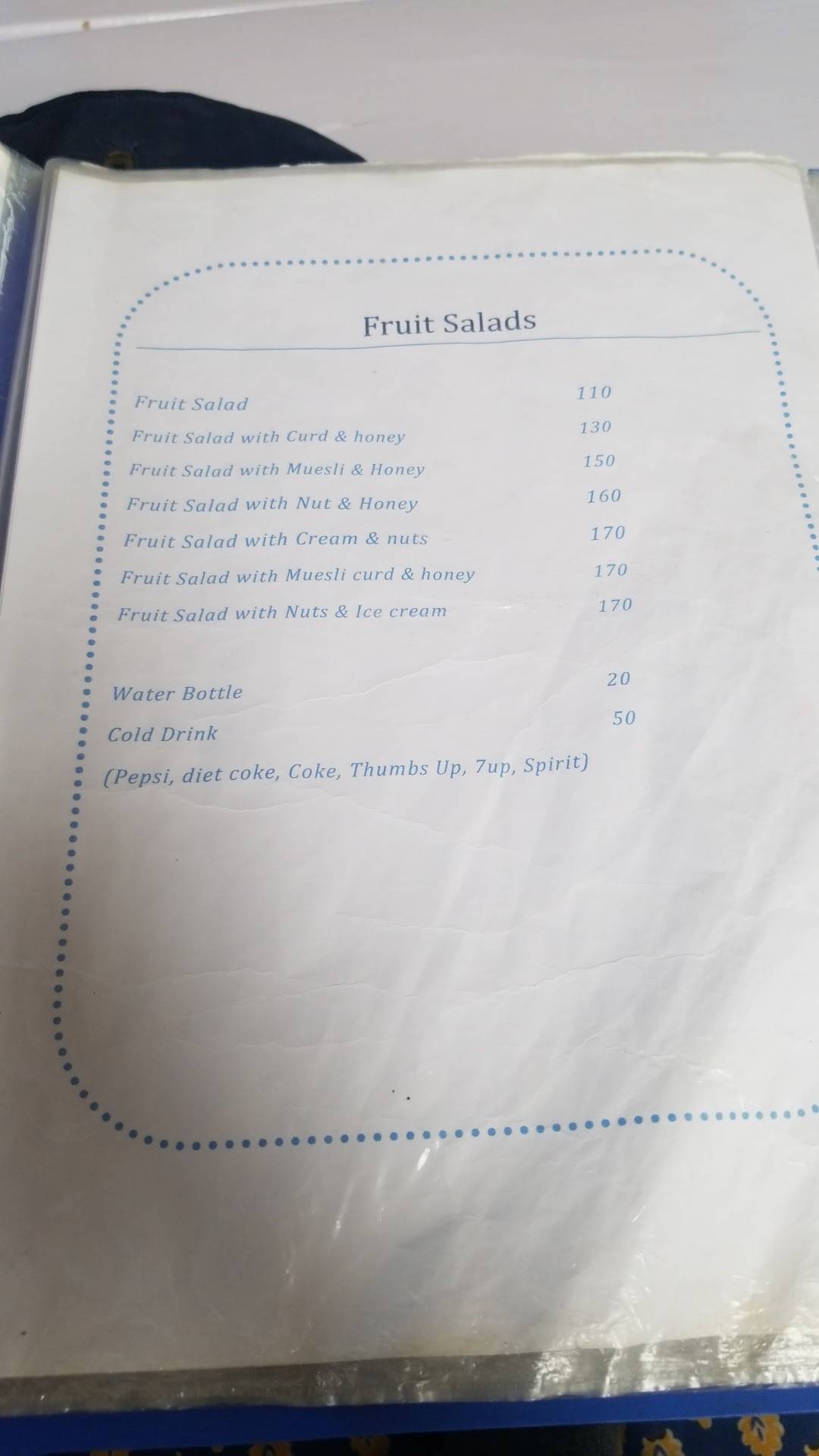 Menu at Namaste Cafe, Jodhpur