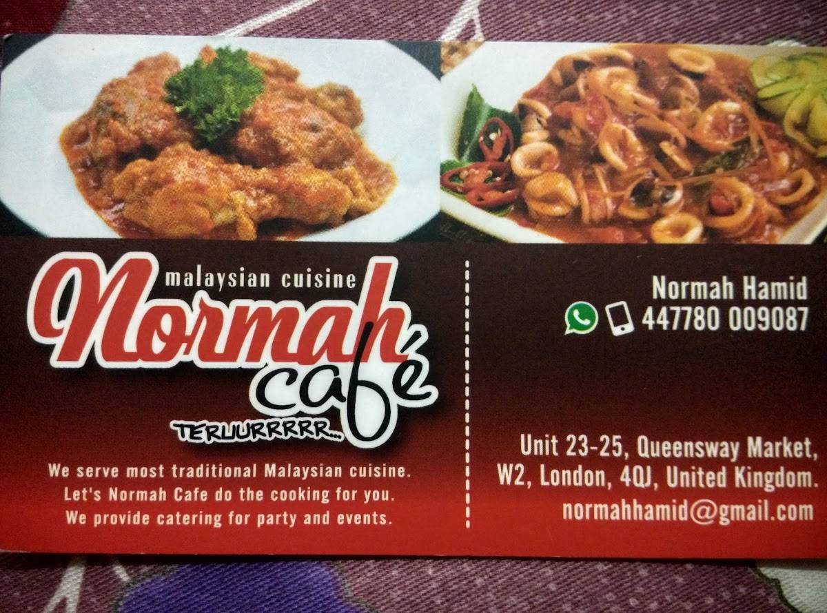 Menu at Normah's cafe, London