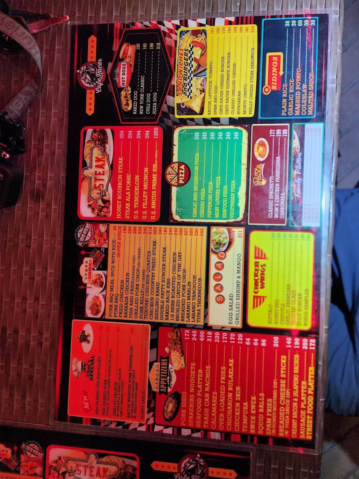 Menu at Cafe Racer Diner, Dumaguete