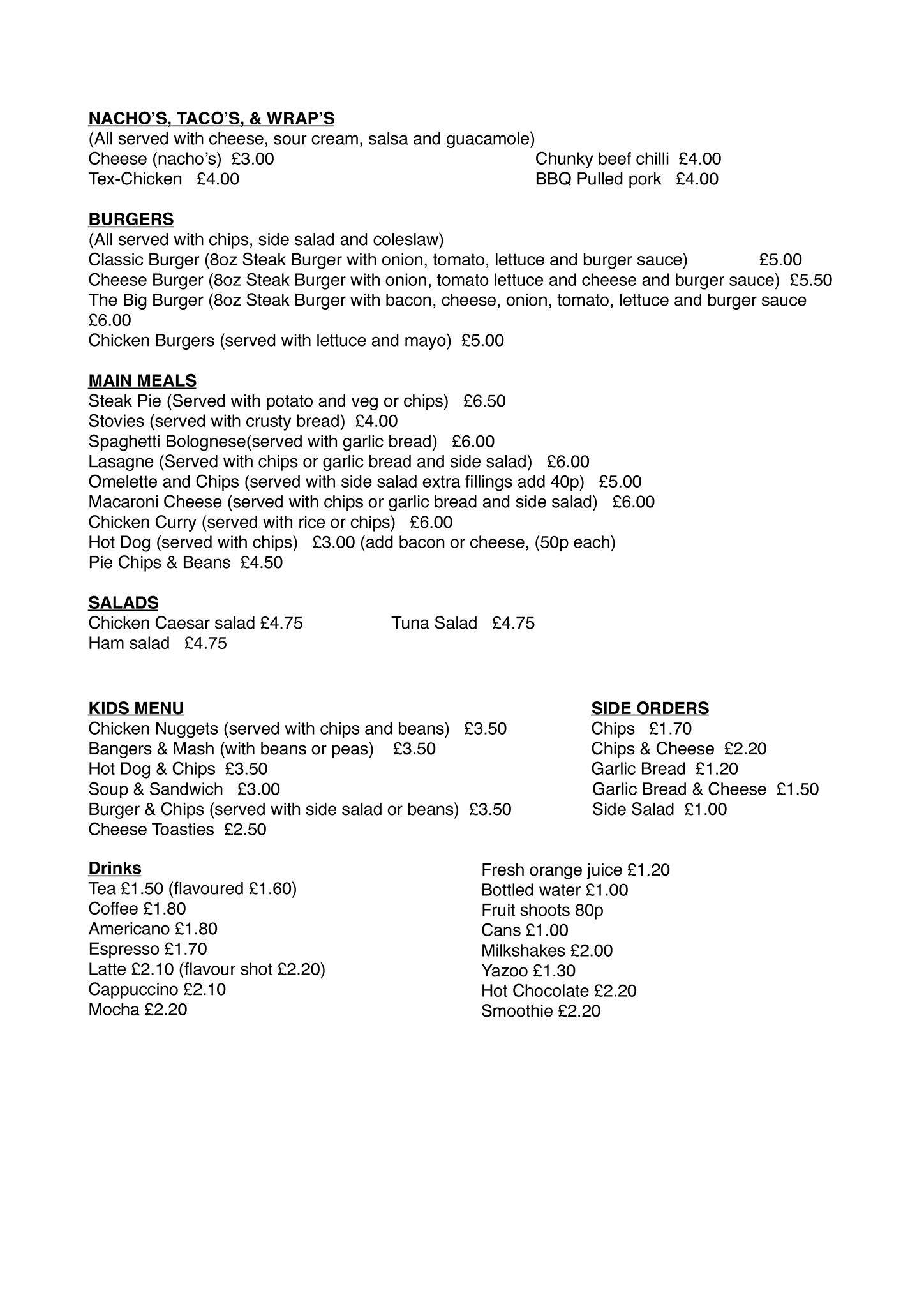Menu at Cafe Retro, Bonnybridge
