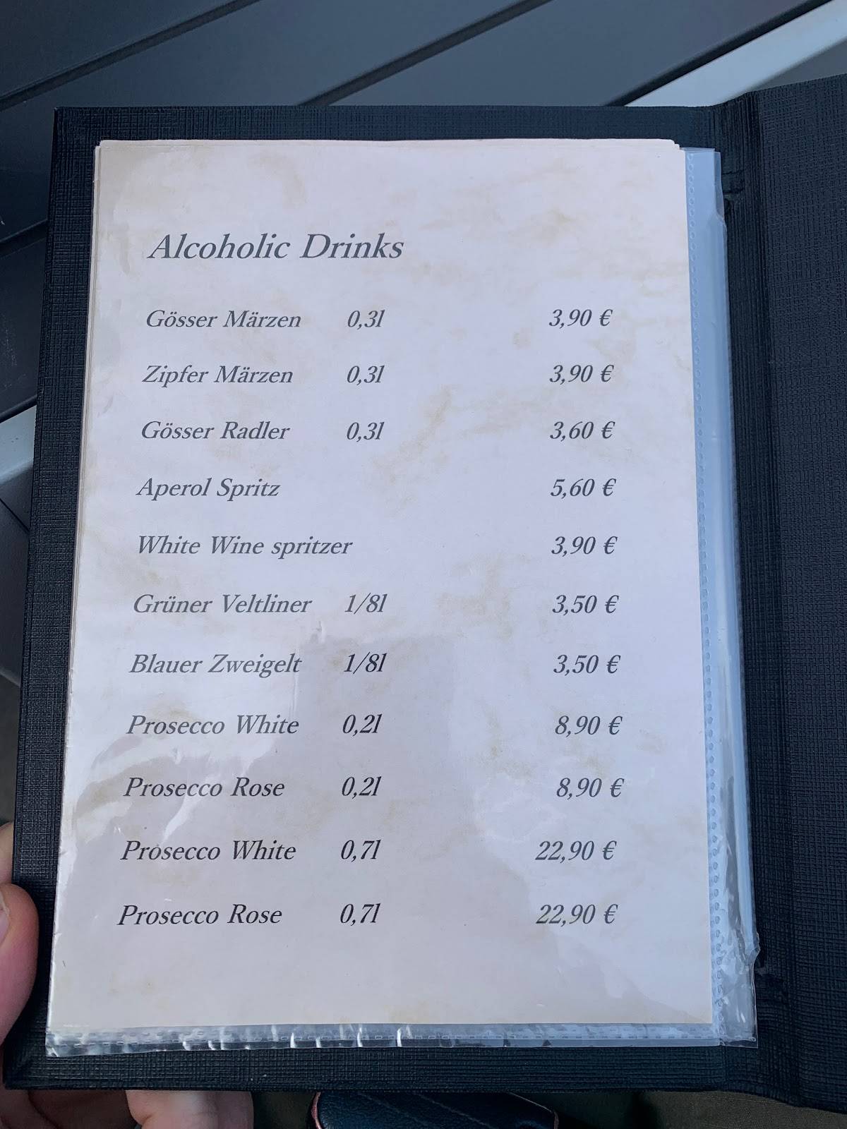 Menu at Seecafé Hallstatt cafe, Hallstatt