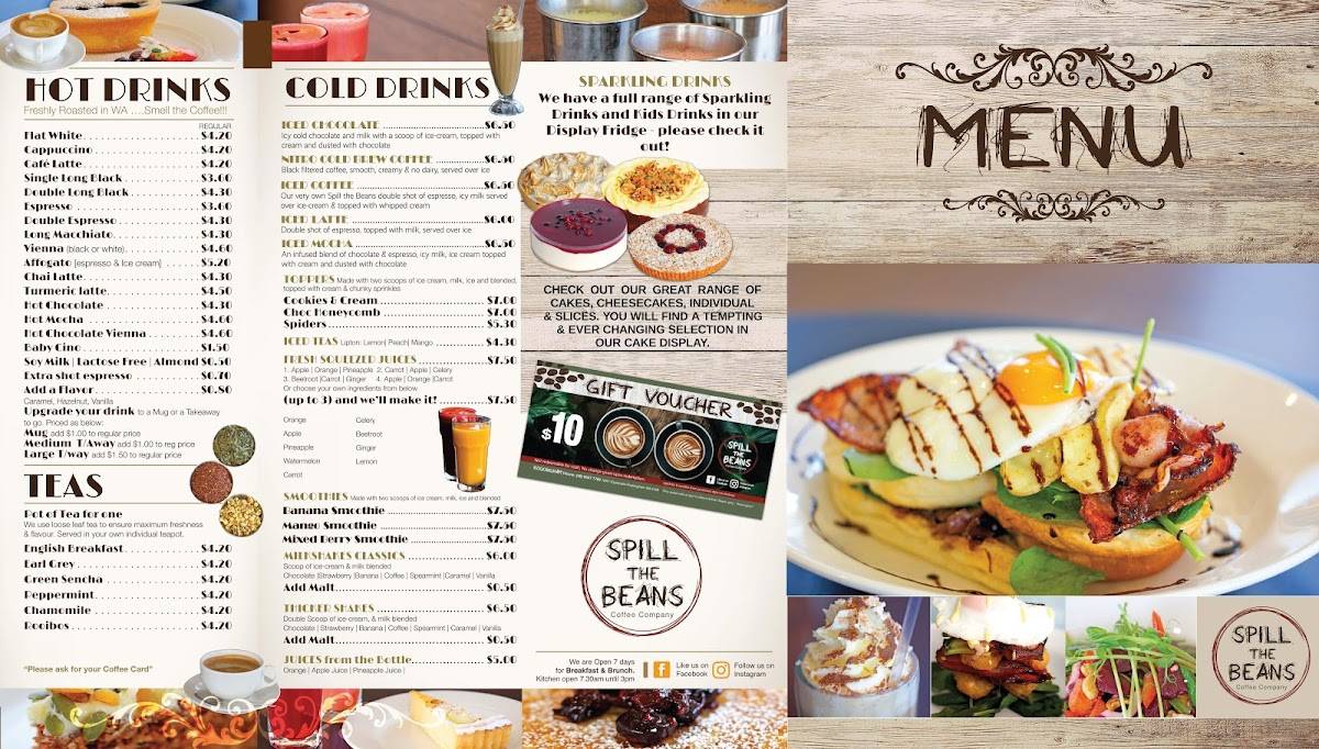 Menu at Spill the Beans @ Palm Beach Jetty cafe, Rockingham