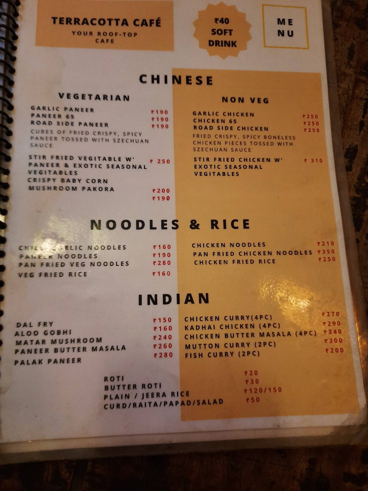 Menu at Terracotta Cafe, Varanasi, B1/146