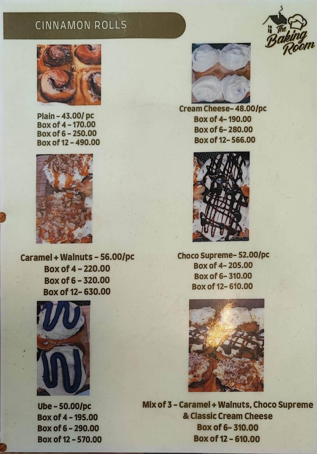 Menu at The Baking Room cafe, Davao City