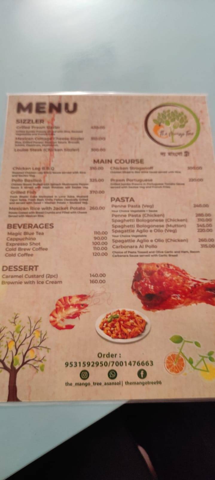 Menu at The Mango Tree Cafe, Asansol
