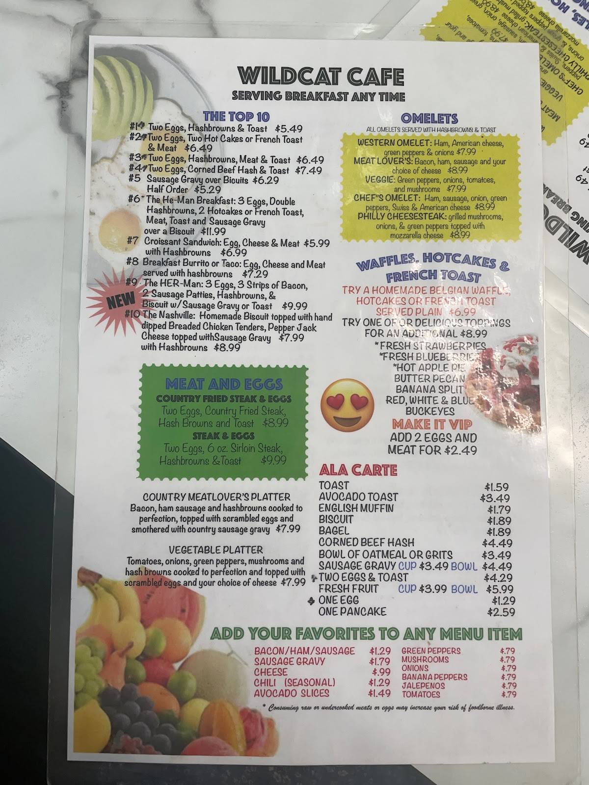Menu at Wildcat Café cafe, Mogadore