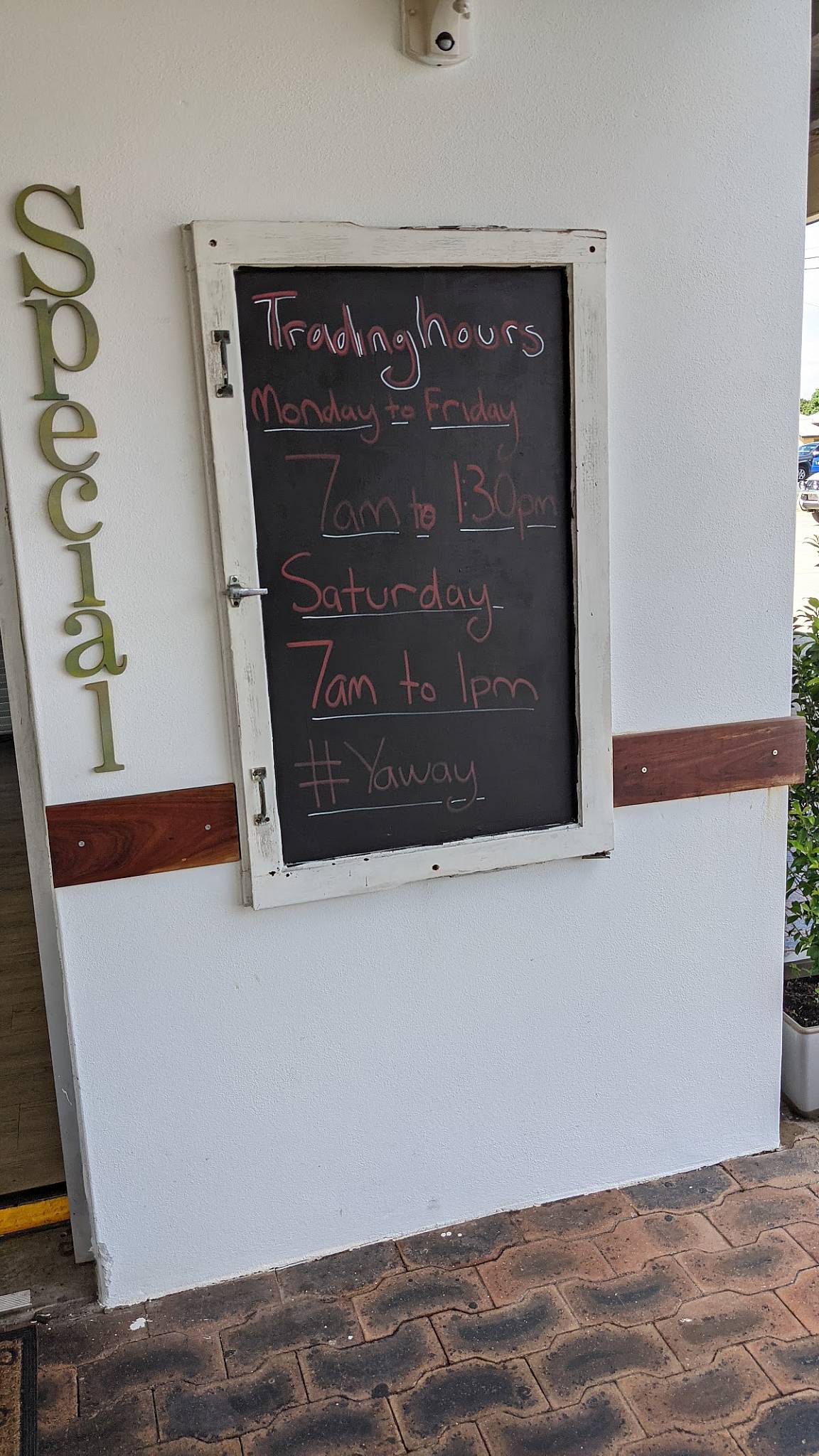 Menu at YAW cafe, Mackay