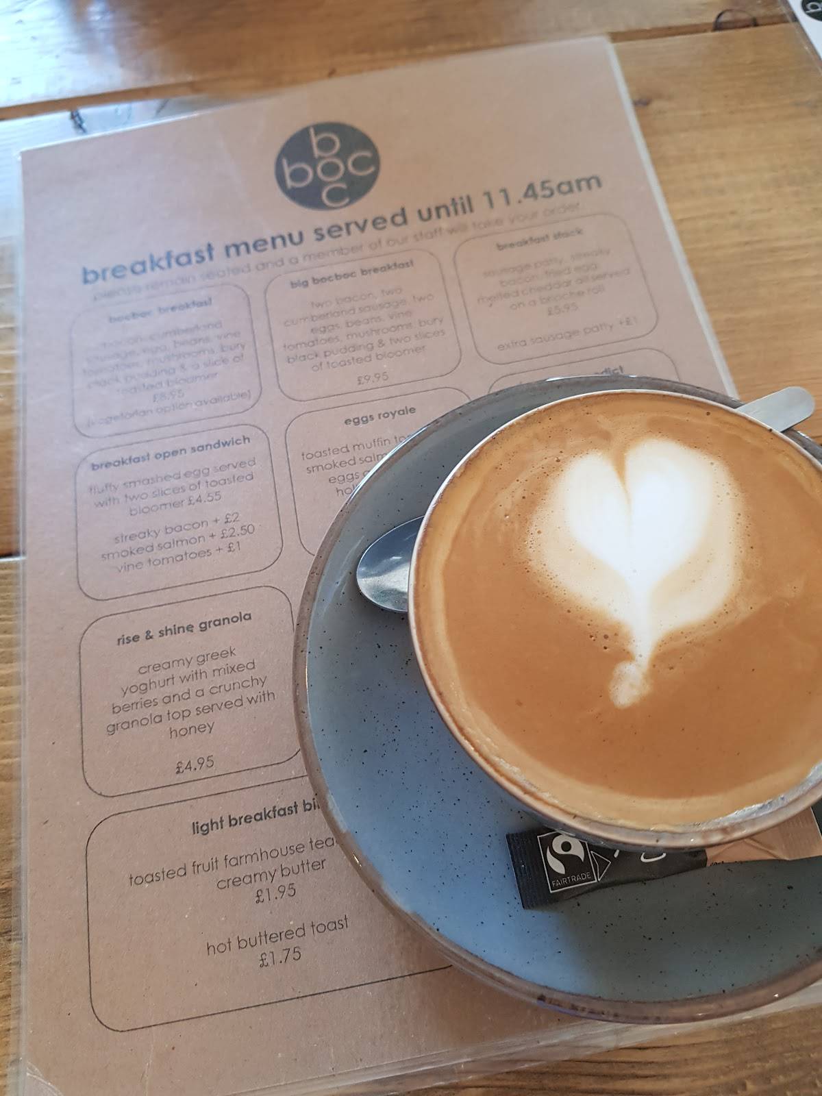 Menu at bocboc coffee shop cafe, St Helens