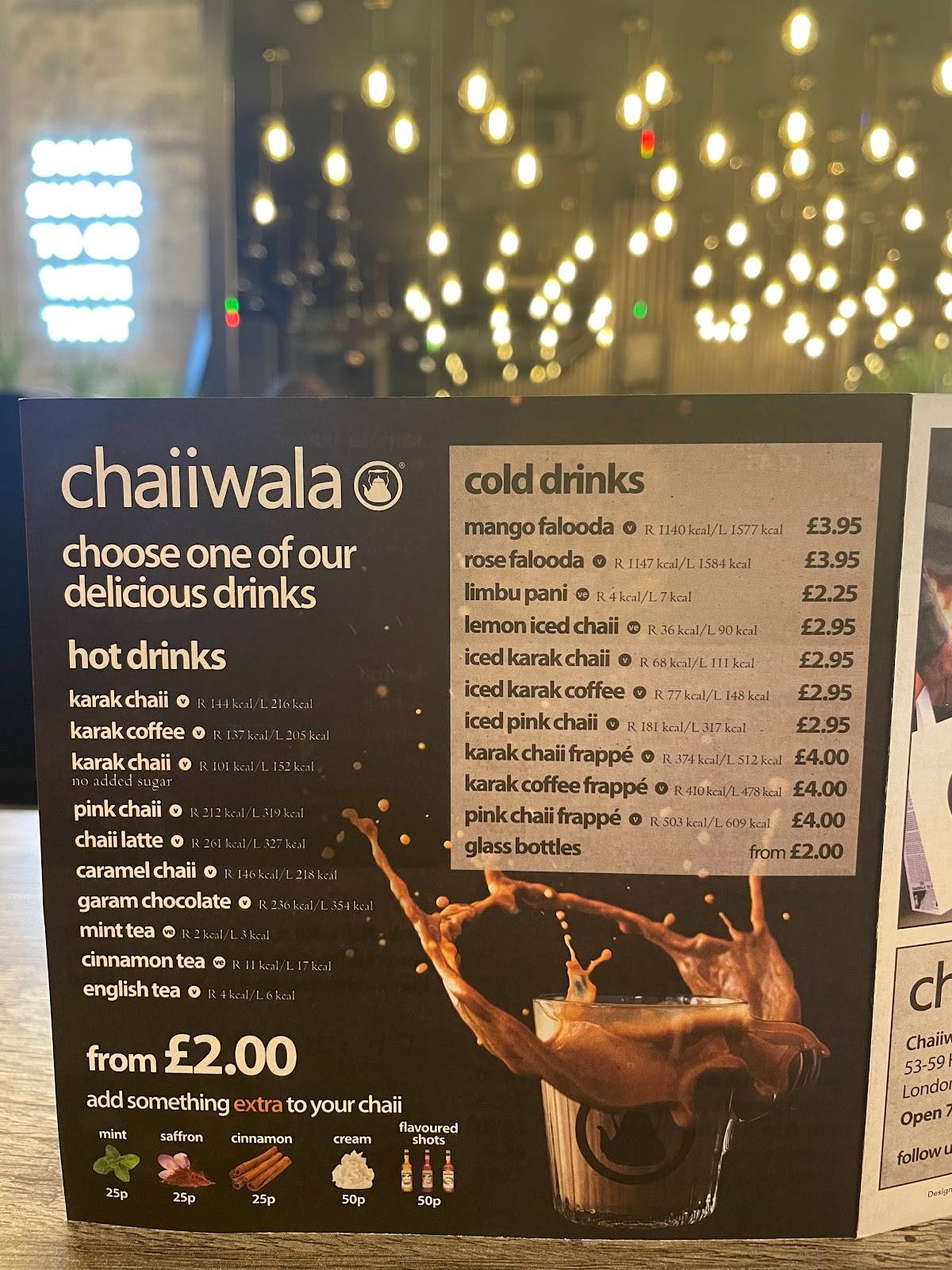Menu at chaiiwala Kilburn restaurant, London