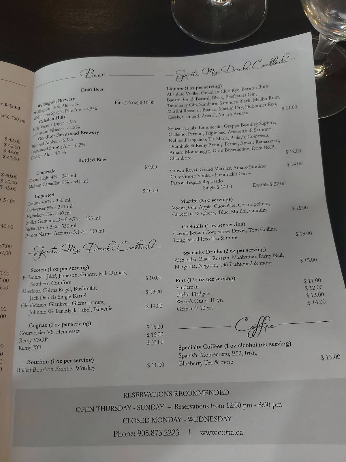 Menu at Terra Cotta Inn pub & bar, Caledon