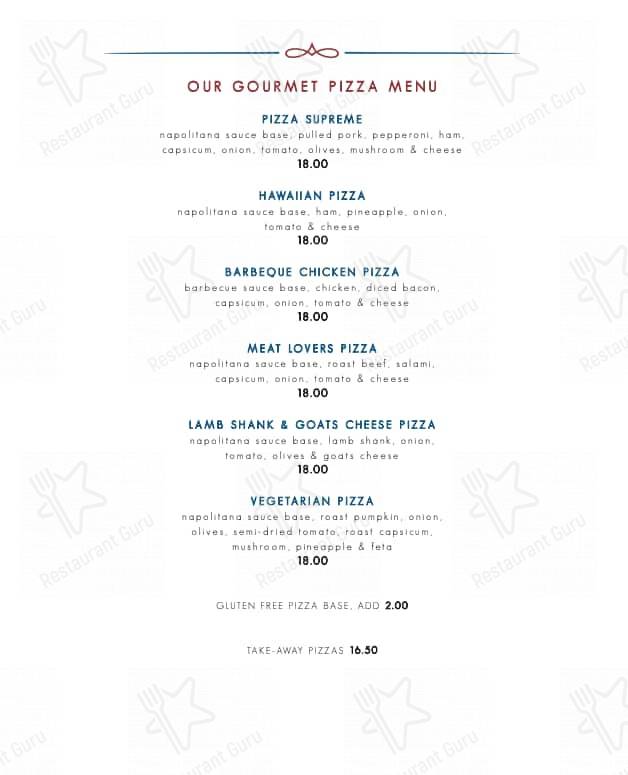 Menu at Bull & Barley Inn, Cambooya