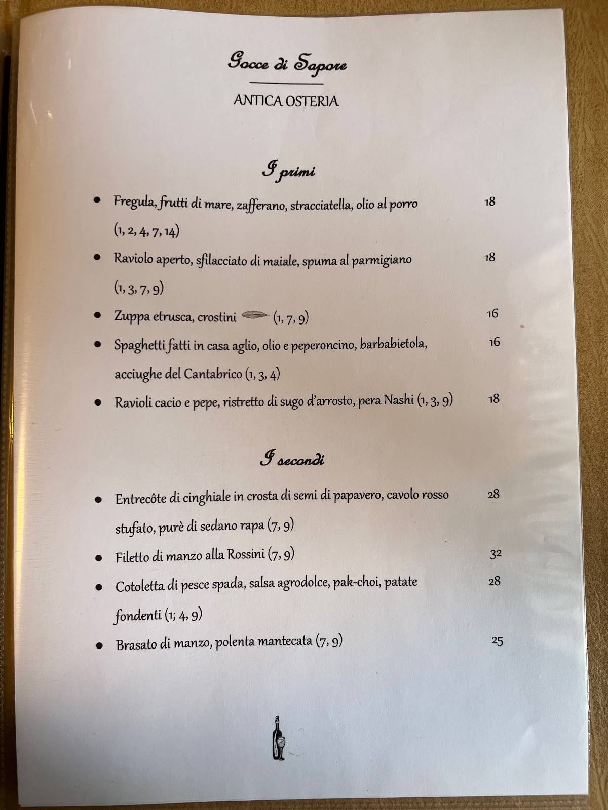 Menu da L'Antica Osteria Gocce di Sapore ristorante, Canzo