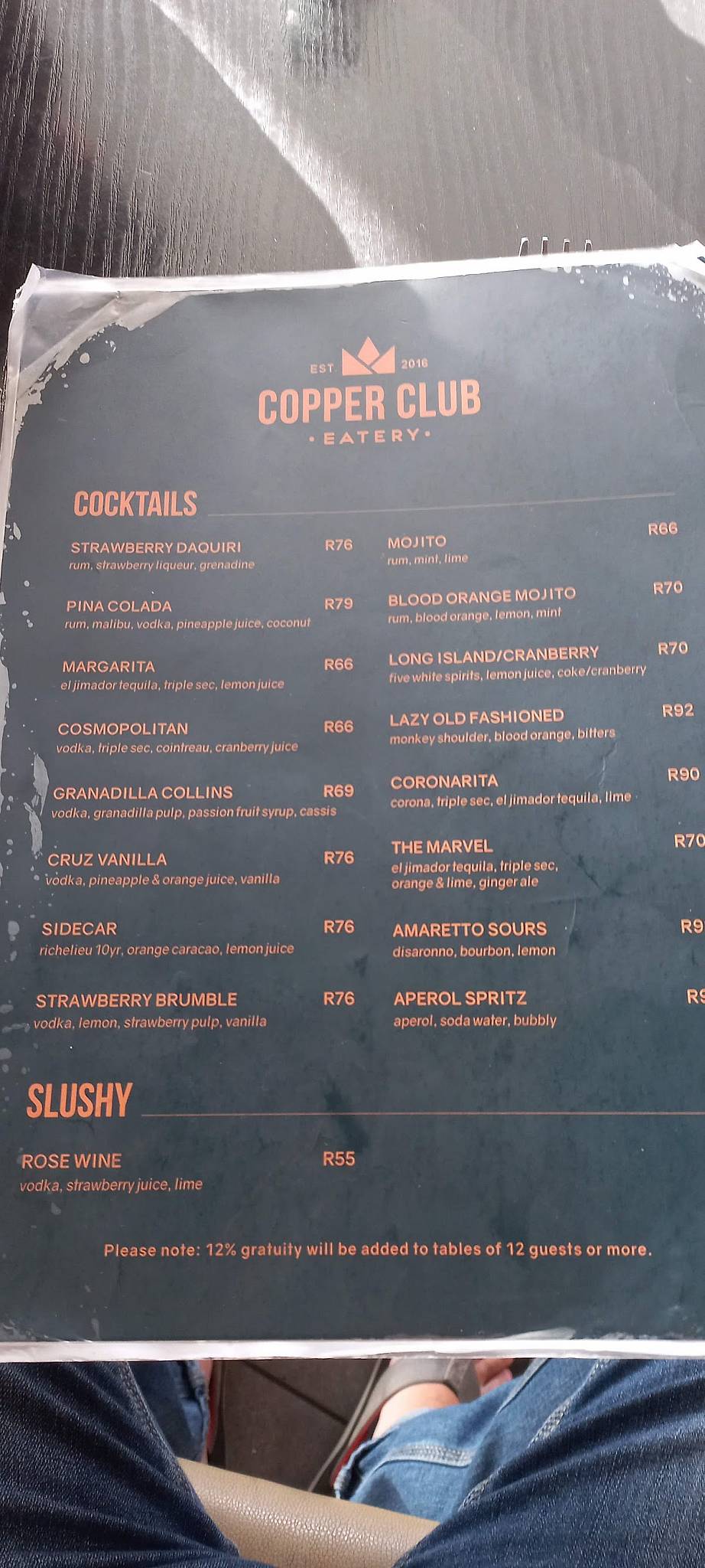 Menu at Copper Club Tyger Waterfront, Cape Town, 18-19