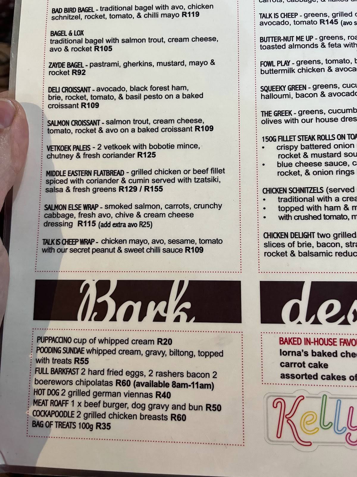 Menu at Thirsty Scarecrow pub & bar, Stellenbosch