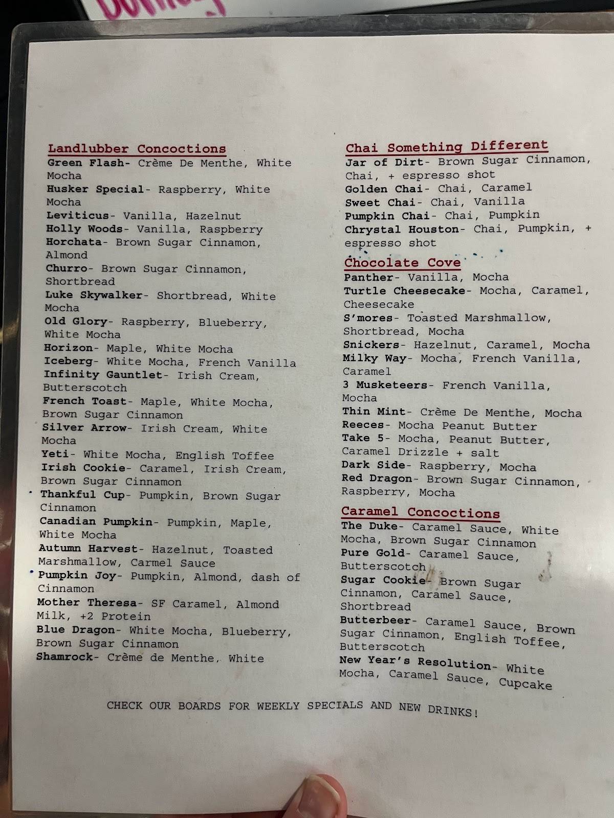 Menu at Captain Red Beard's Cafe, York, 604 N Grant Ave