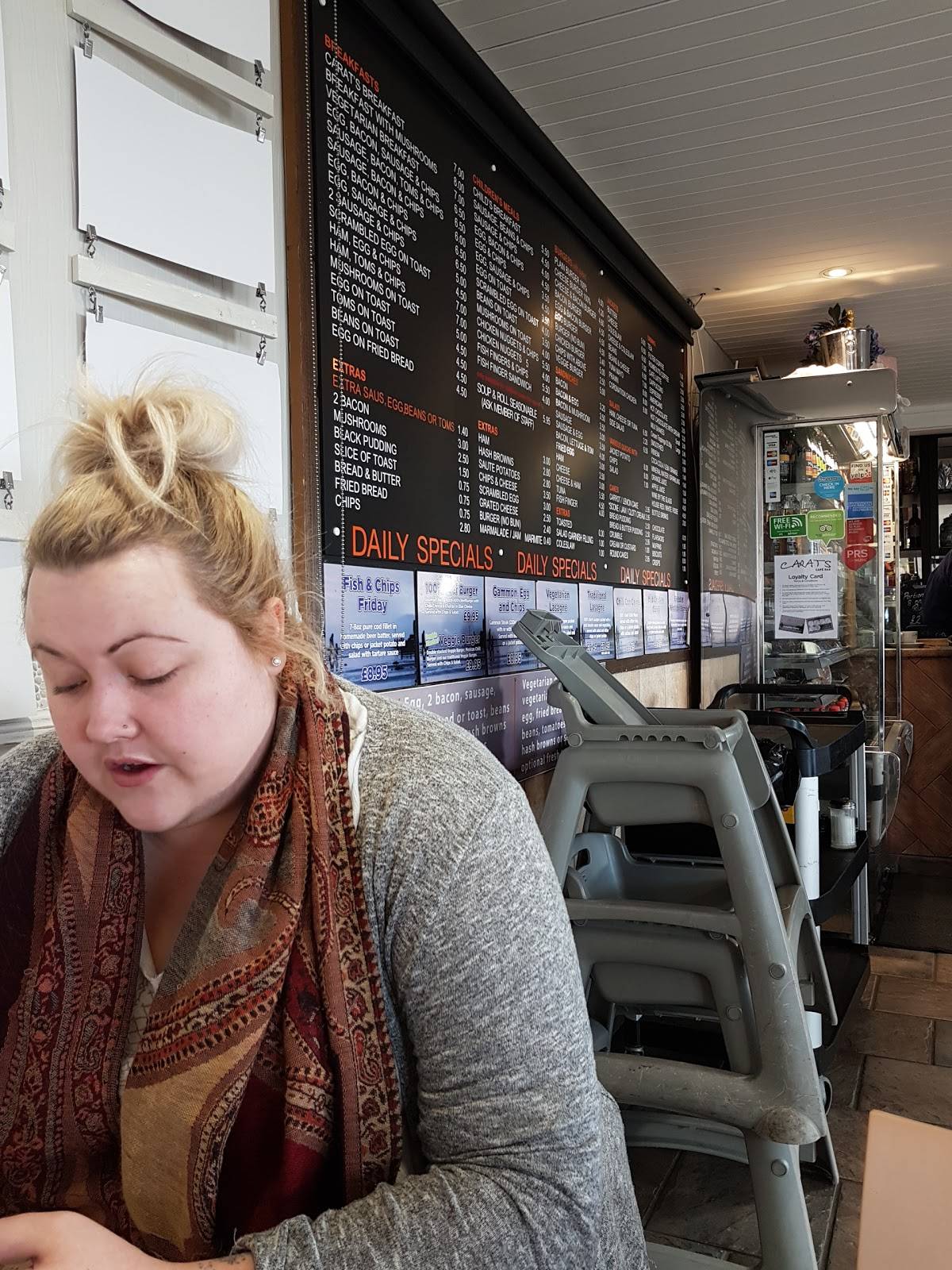 Menu at Carats Cafe Bar on the beach, Hove