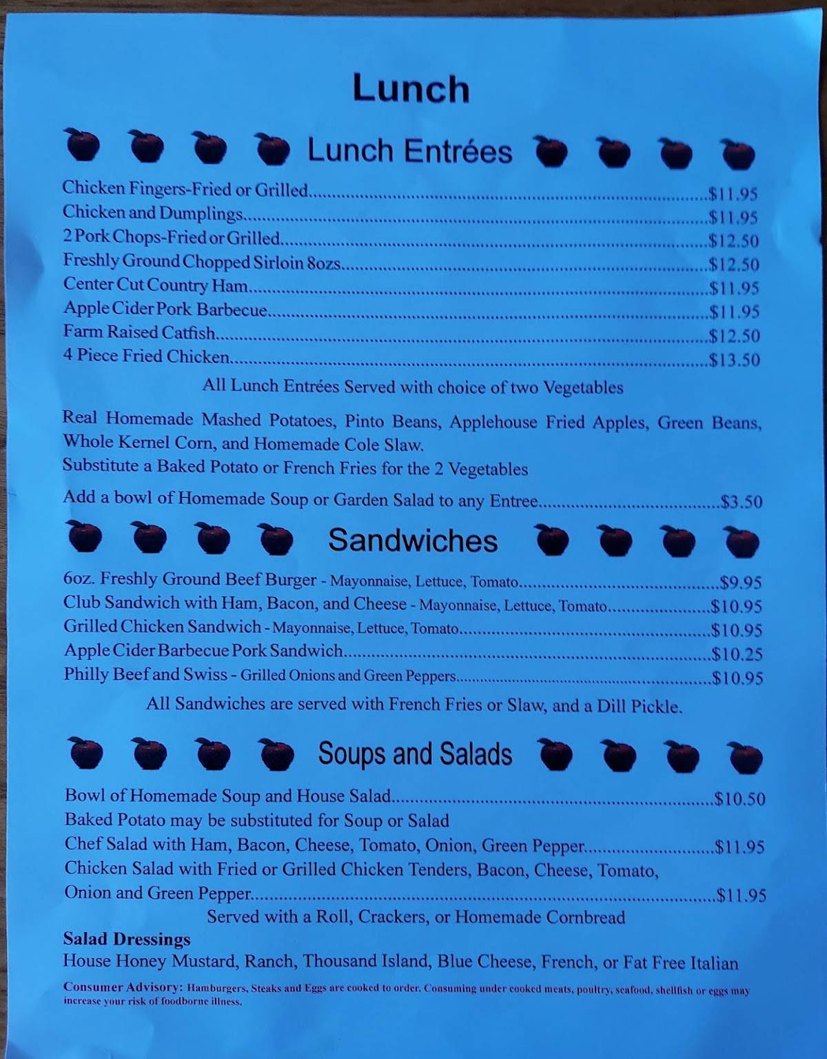 Menu at Carver's Orchard & Applehouse Restaurant, Cosby