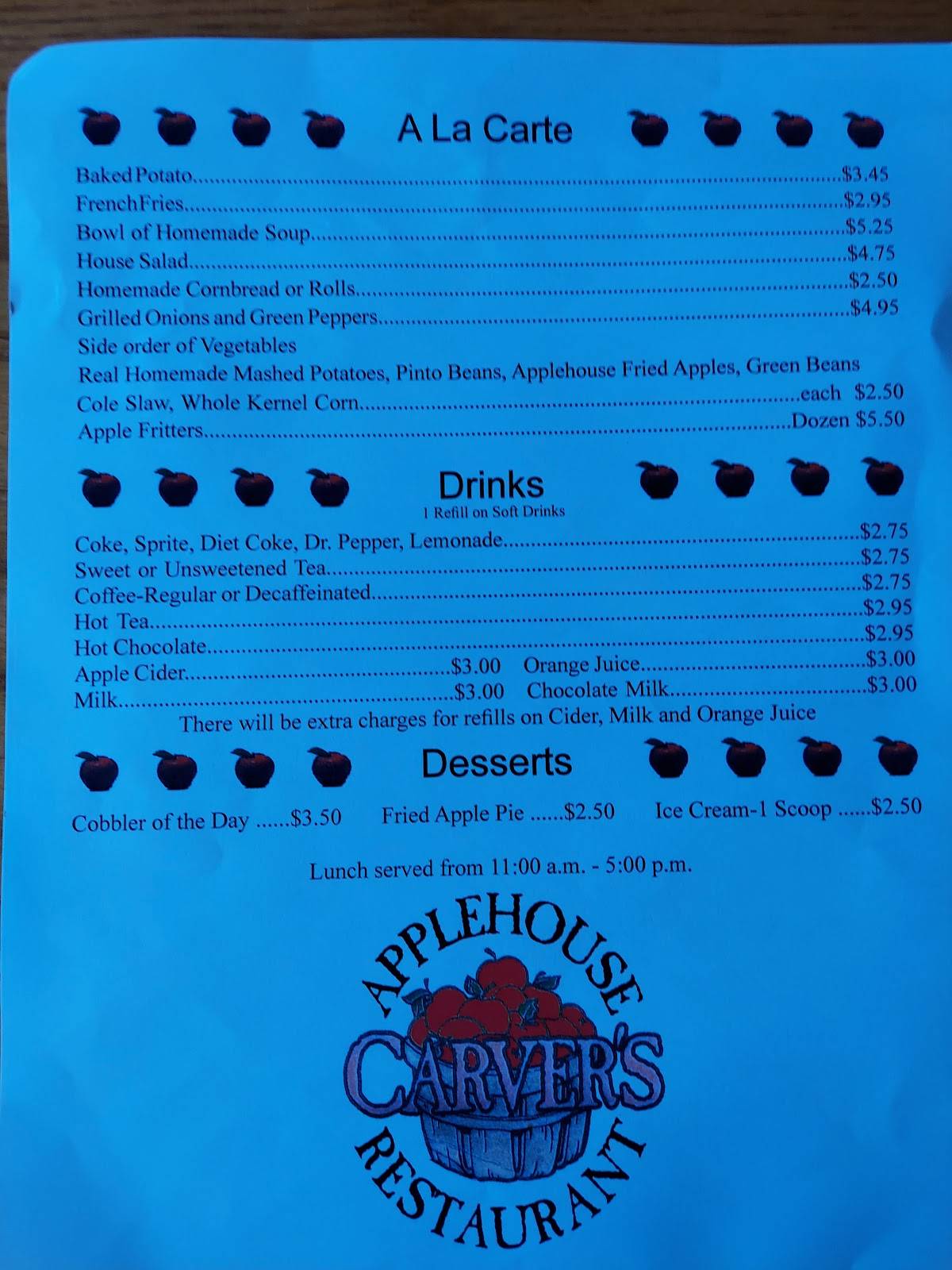 Menu at Carver's Orchard & Applehouse Restaurant, Cosby