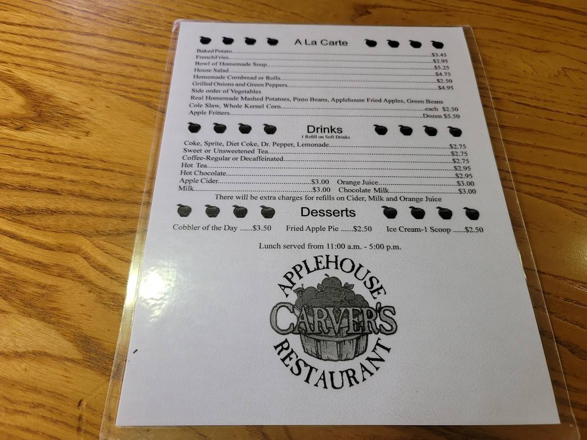 Menu at Carver's Orchard & Applehouse Restaurant, Cosby
